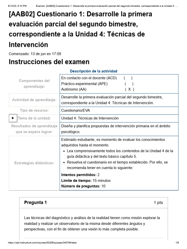 Examen - (AAB02) Cuestionario 1 - Desarrolle La Primera Evaluación Parcial Del Segundo Bimestre ...