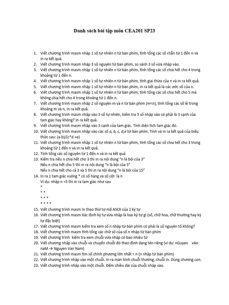 Bai Tap CEA201 ASSEMBLY | PDF