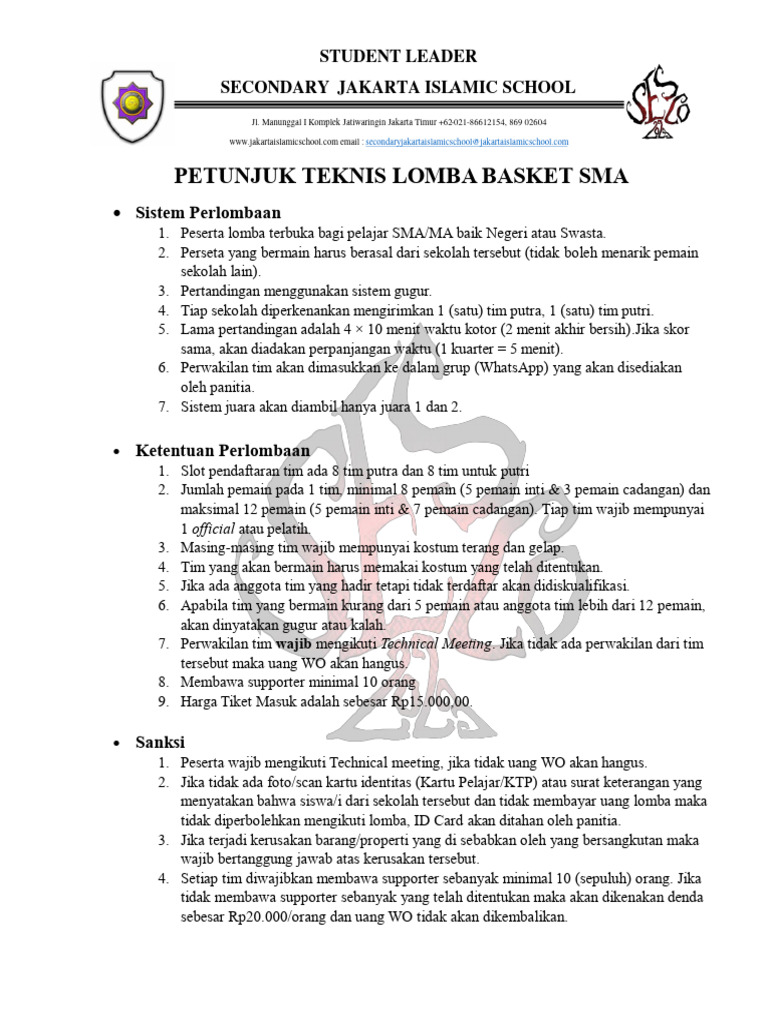 Sma Petunjuk Teknis Lomba Basket | PDF