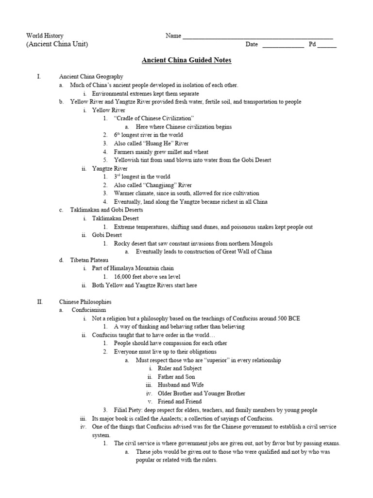 Answer Key Ancient China Guided Notes | PDF | Confucianism | China