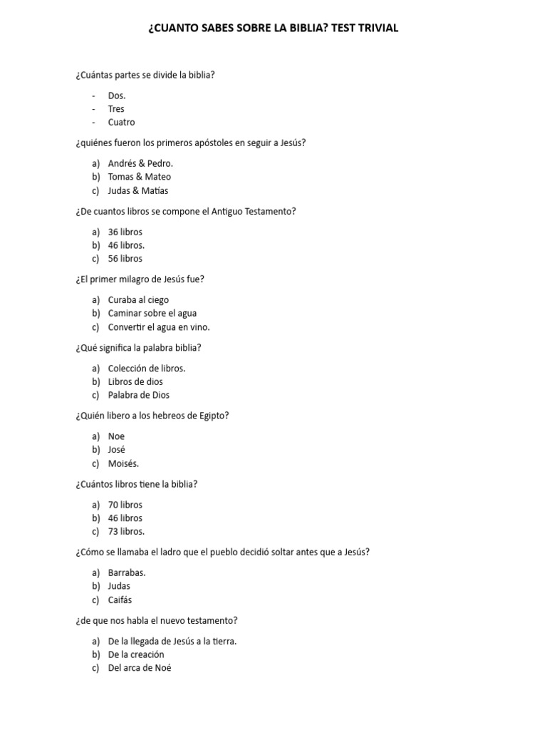 Trivia Biblica | PDF | Biblia | Jesús