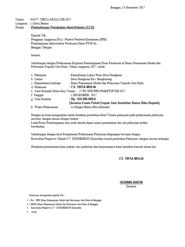 Perubahan Item/Volume (CCO) :: Cv. Tirta Mulia | PDF