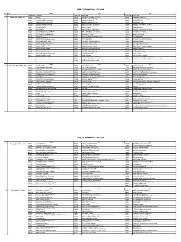2023 2 Pop Final Timetable | PDF