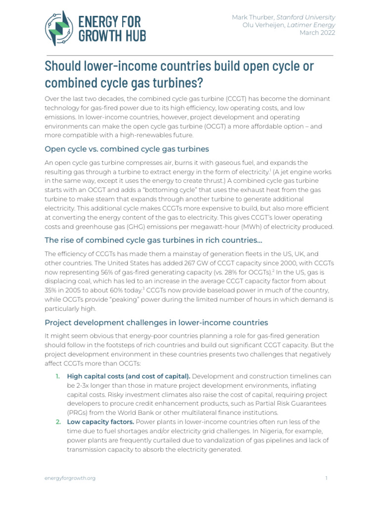 Should Lower Income Countries Build Open Cycle or Combined Cycle Gas Turbines - 1 2 | PDF