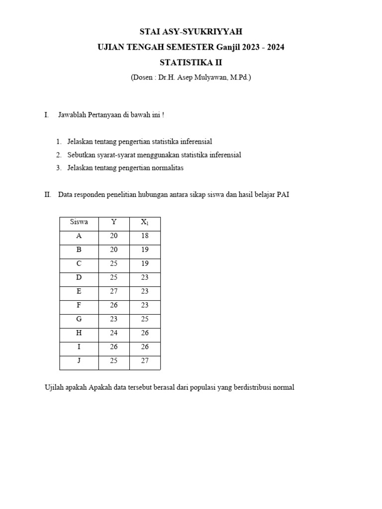 UTS STAT II Okt 2023 | PDF