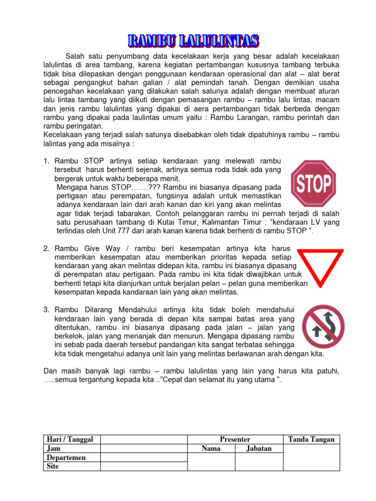 Rambu Lalu Lintas di Area Tambang | PDF