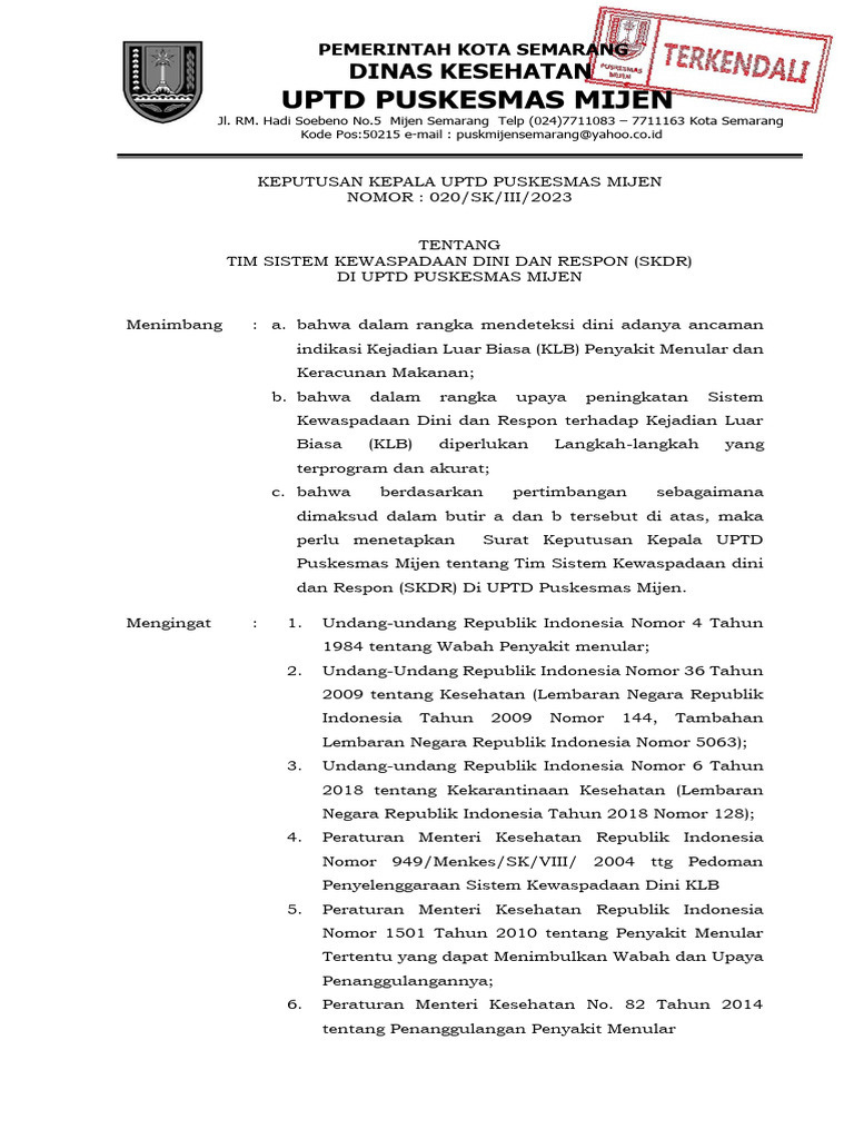 SK Tim SKDR | PDF | Kesehatan Holistik | Sains & Matematika