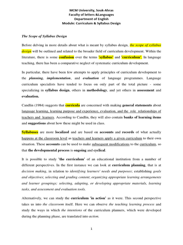 The Scope of Syllabus Design | PDF | Curriculum | Methodology