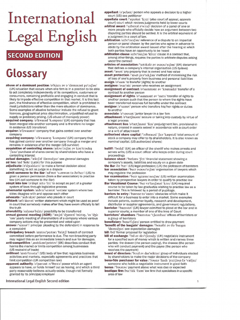 International Legal English Glossary | PDF