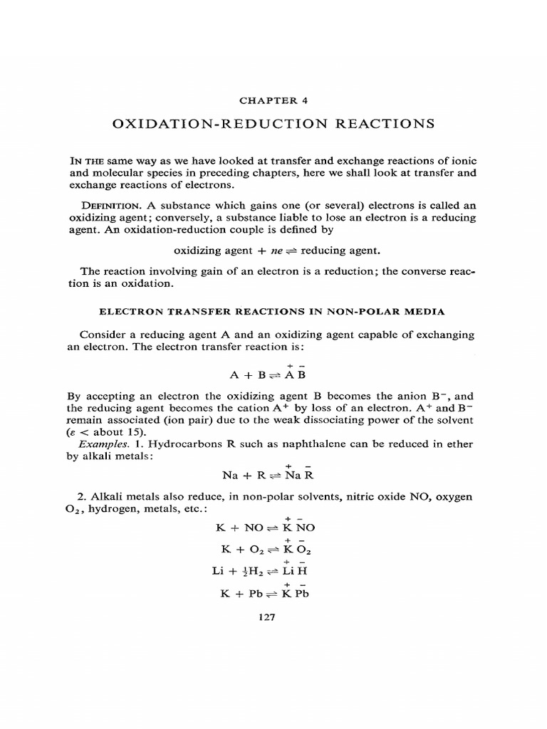 CHAPTER 4 - OXIDATION REDUCTION REAC - 1969 - Chemical Reactions in Solvents and | PDF | Redox ...