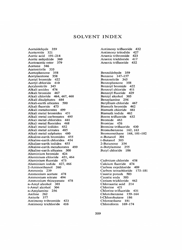 SOLVENT INDEX - 1969 - Chemical Reactions in Solvents and Melts | PDF ...