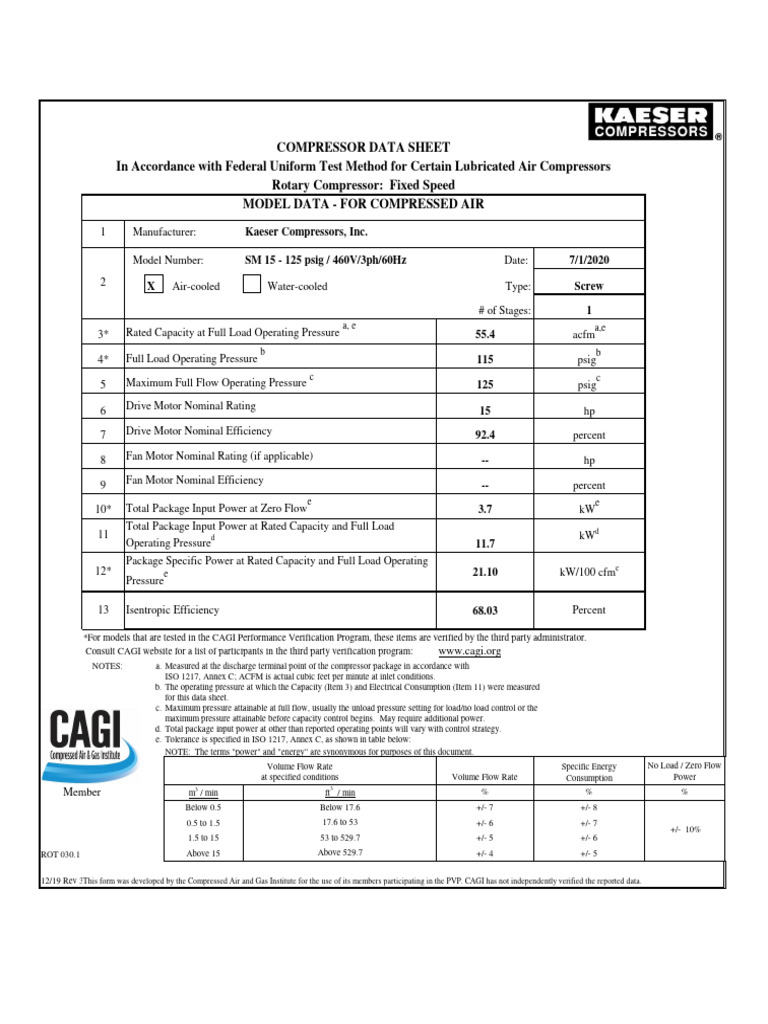 SM 15-115-125-AC-460V-CAGI-Datasheet - 46-37534 | PDF | Machines | Gases