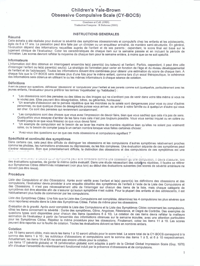 Echelle CY BOCS TOC Enfants | PDF