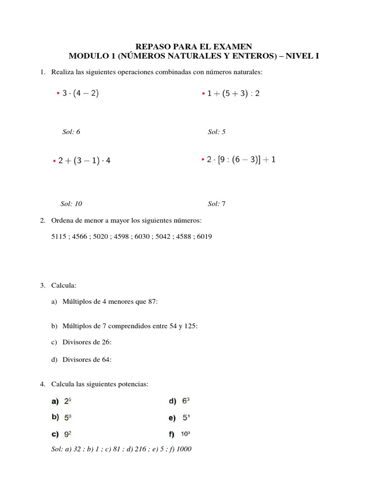 Repaso Módulo 1 - Números Naturales, Potencias, Enteros | PDF
