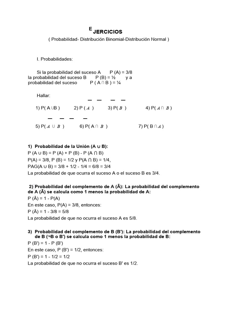 Ejercicios Probabilidad, D. Binomial y D. Normal. (D-3) | PDF | Matemáticas | Probabilidad