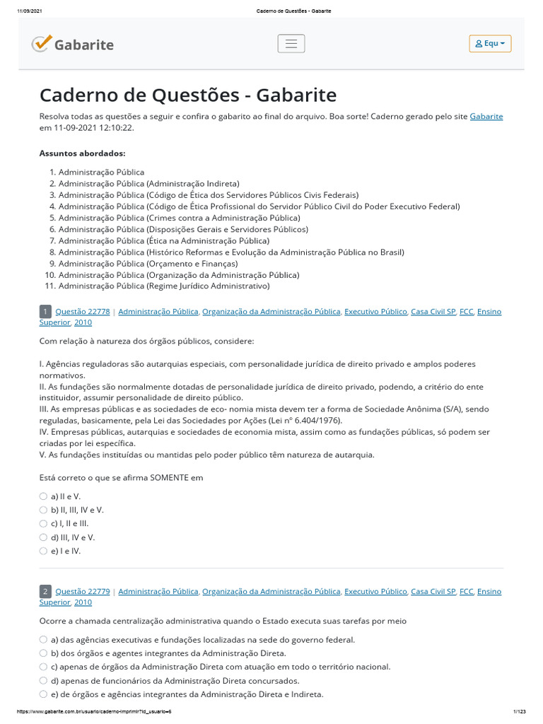 1 - 516 Questões de Administração Pública (Gabarite) | PDF