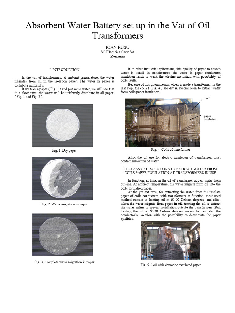 Absorbent Water Battery Set Up in The Vat of Oil Transformers | PDF ...