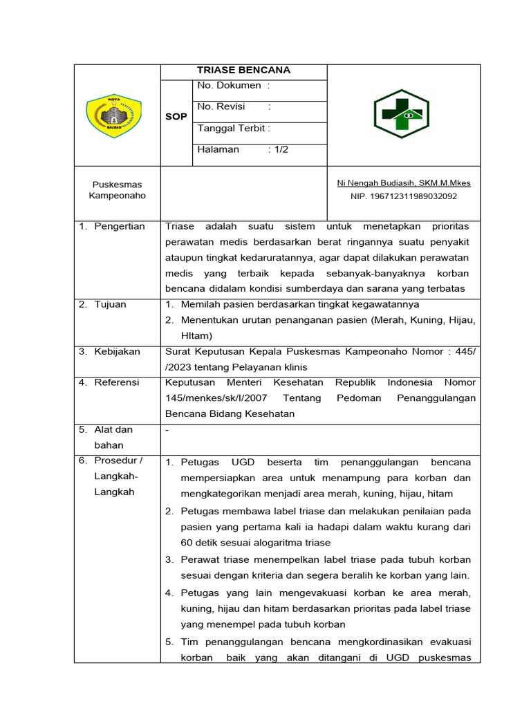 Sop Triase Bencana | PDF
