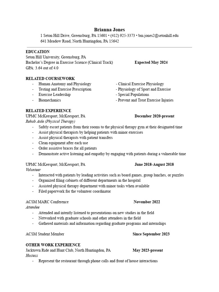 Resume - Brianna Jones | PDF | Physical Therapy | Medicine