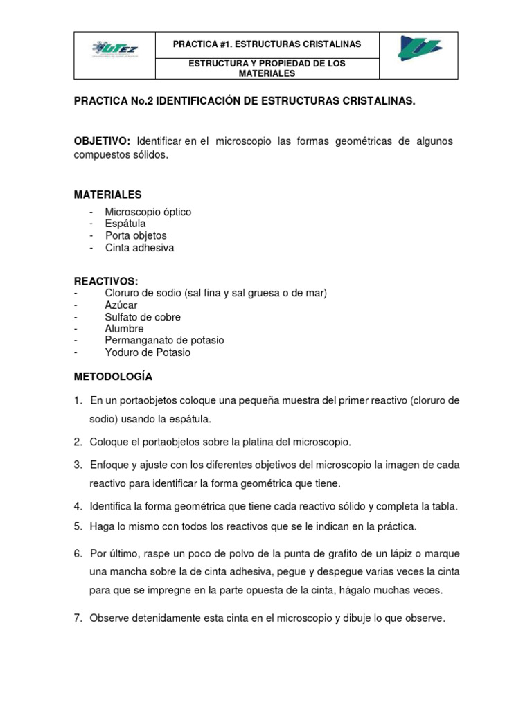 Práctica-1 Estructuras Cristalinas | PDF