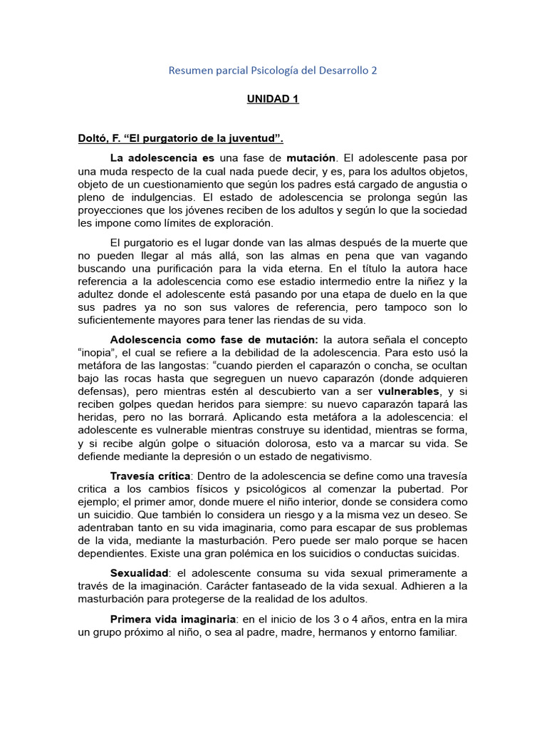 Resumen Parcial Psicología Del Desarrollo 2 | PDF