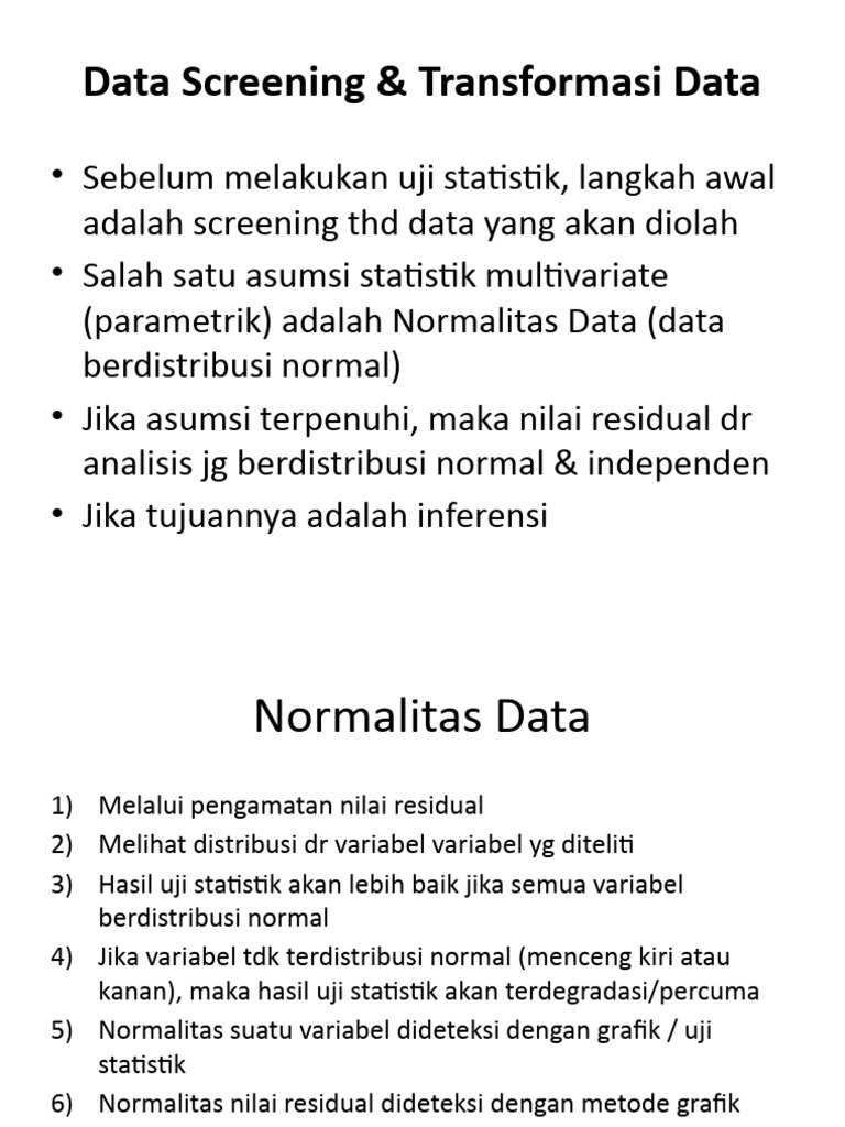 Data Screening & Transformasi Data | PDF | Metode & Bahan Ajar
