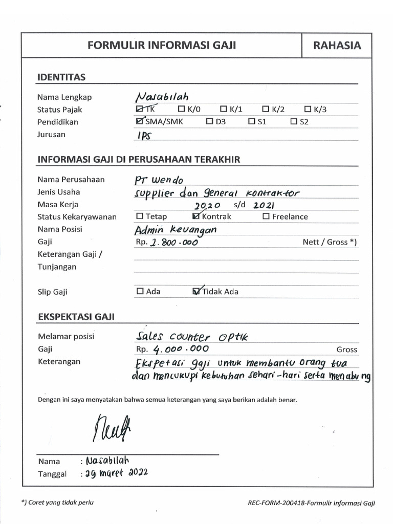 Form Informasi Gaji | PDF