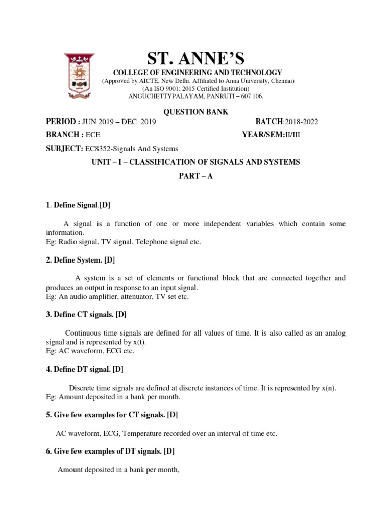 Ec8352-Signals and Systems | PDF | Electrical Engineering | Electronics