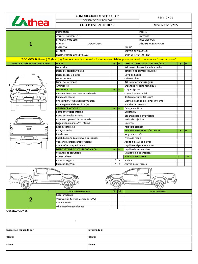 For 002 Check List Vehicular Rev01 | PDF