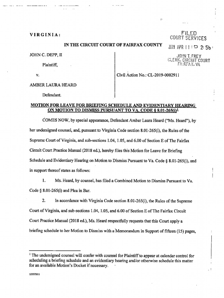 Depp V Heard, Fairfax Virginia Court Docs | PDF Depp V Heard, Fairfax Virginia Court Docs | PDF