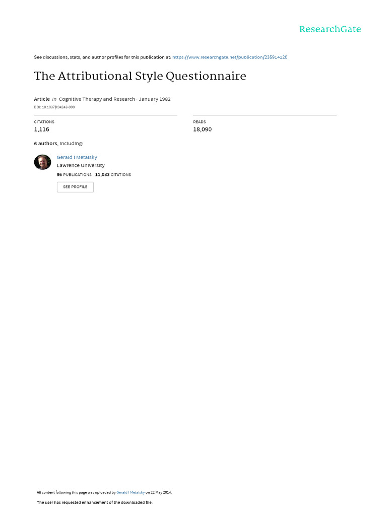 Attributional Style Questionnaire ASQ | PDF | Psychology ...