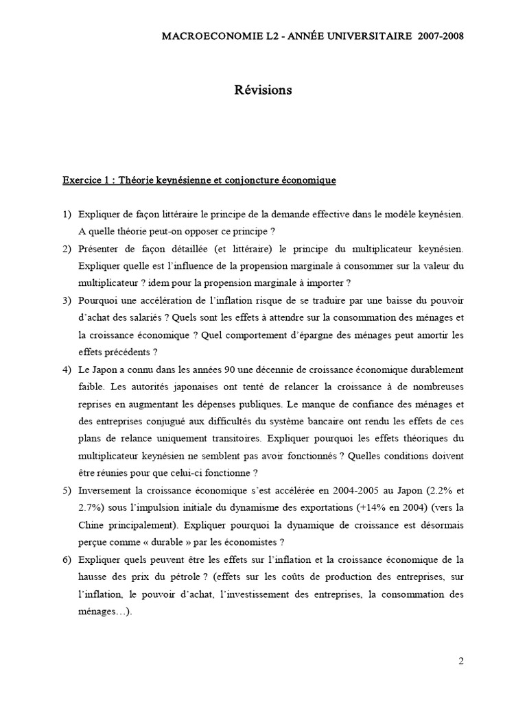 TD Macro L2 Dossier 2007-08 | PDF | Inflation | Keynésianisme