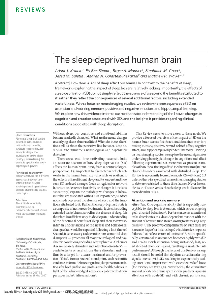 The Sleep-Deprived Human Brain | PDF | Working Memory | Prefrontal Cortex