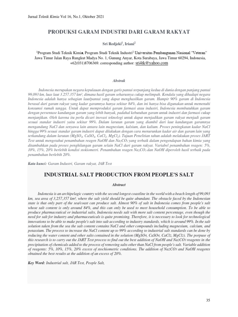 Produksi Garam Industri Dari Garam Rakyat 494406-None-Fbdd1a54 | PDF