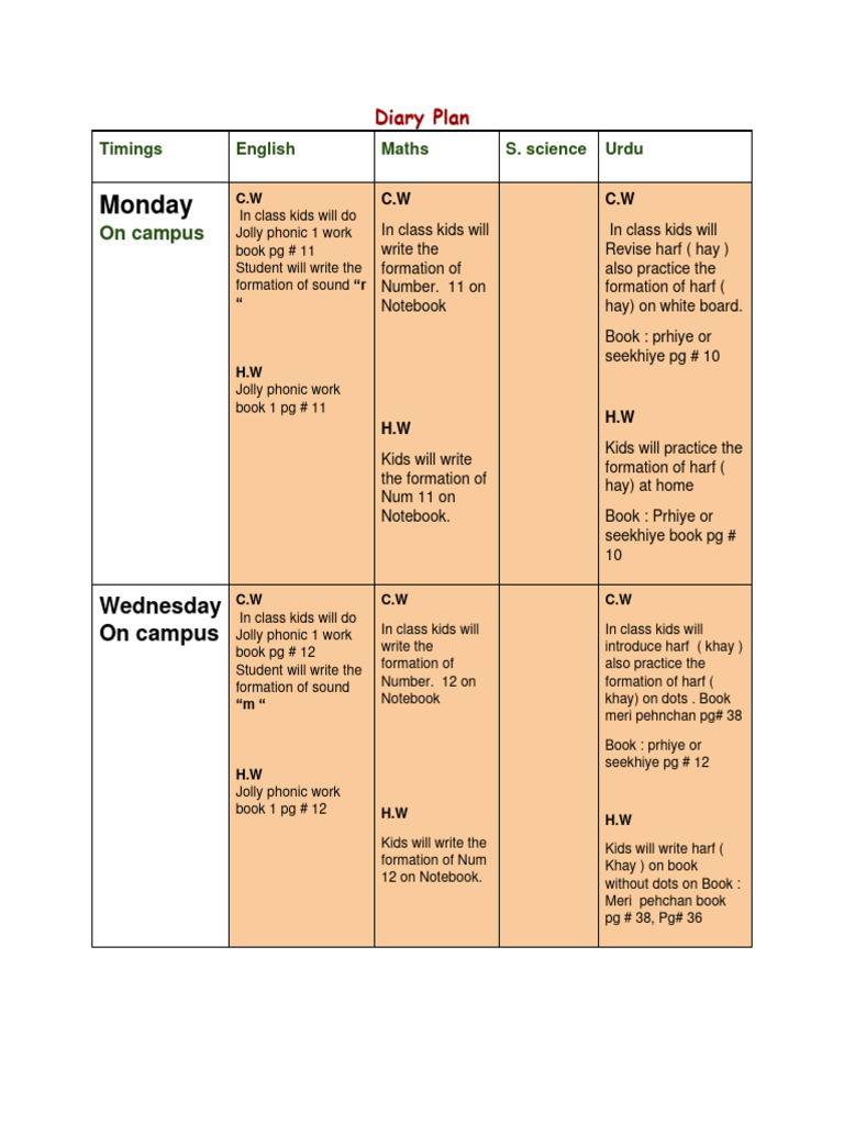 Diary Plan | PDF