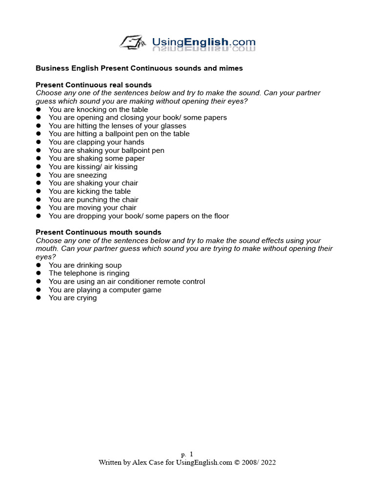 Business English Present Continuous Mimes | PDF | Manufactured Goods ...