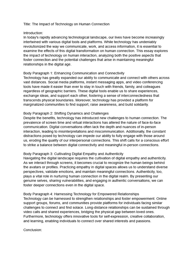 The Impact of Technology On Human Connection | PDF | Communication ...