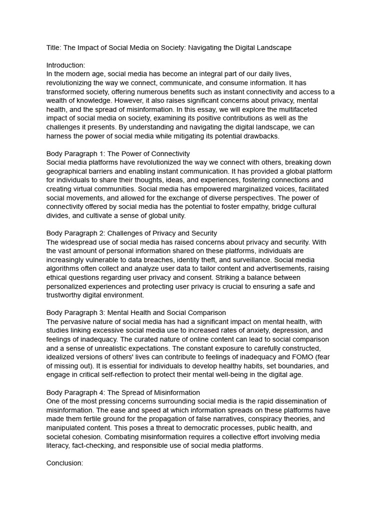 The Impact of Social Media On Society - Navigating The Digital ...