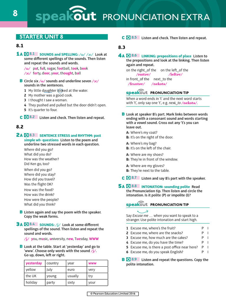Speakout Pronunciation Extra Starter Unit 8 | PDF | Word | Language ...