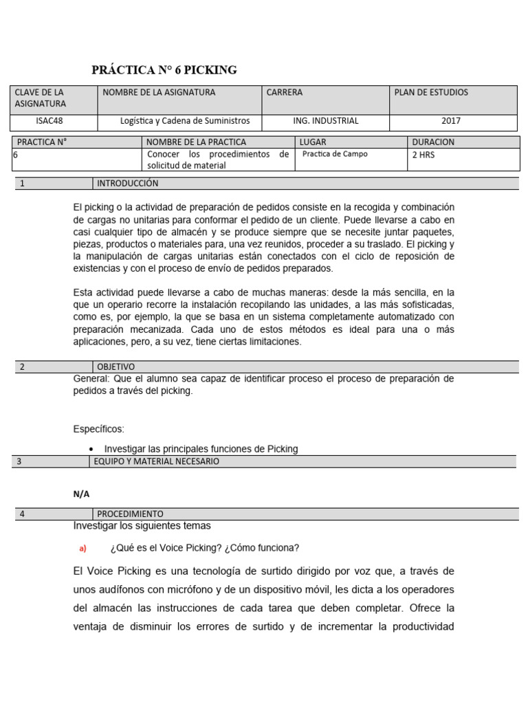 PRÁCTICA N° 6 PICKING-1 | PDF