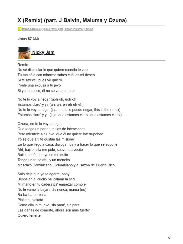 Remix de Nicky Jam con J Balvin y Maluma | PDF