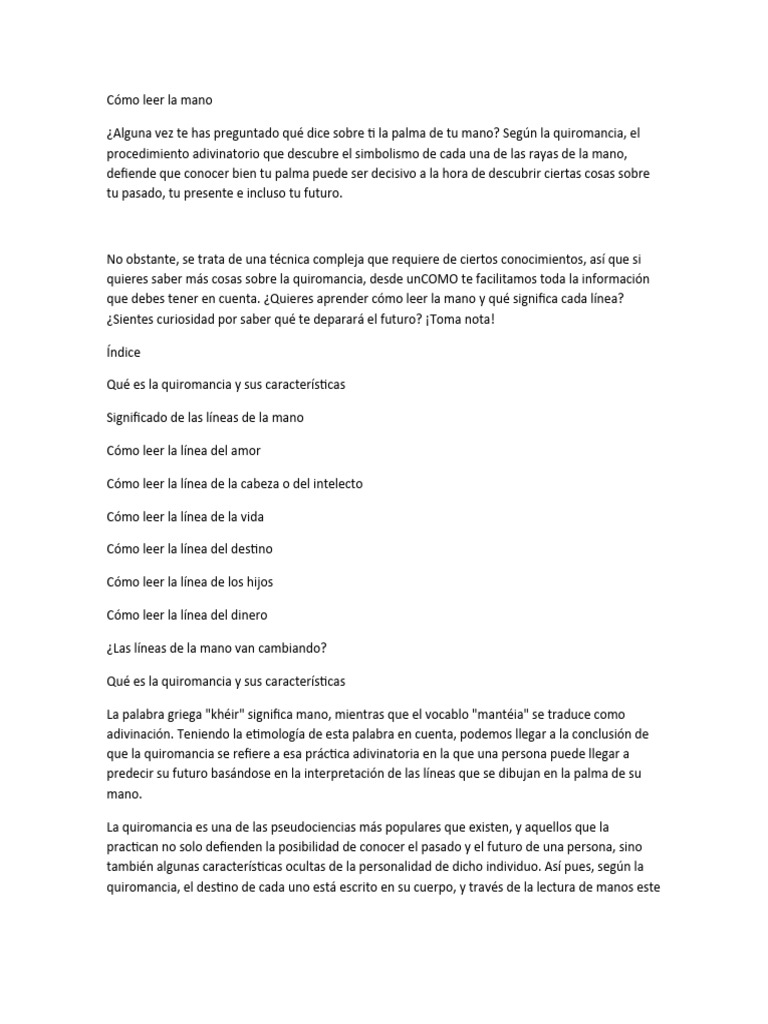Guía para leer la mano y sus líneas | PDF | Amor | Las emociones