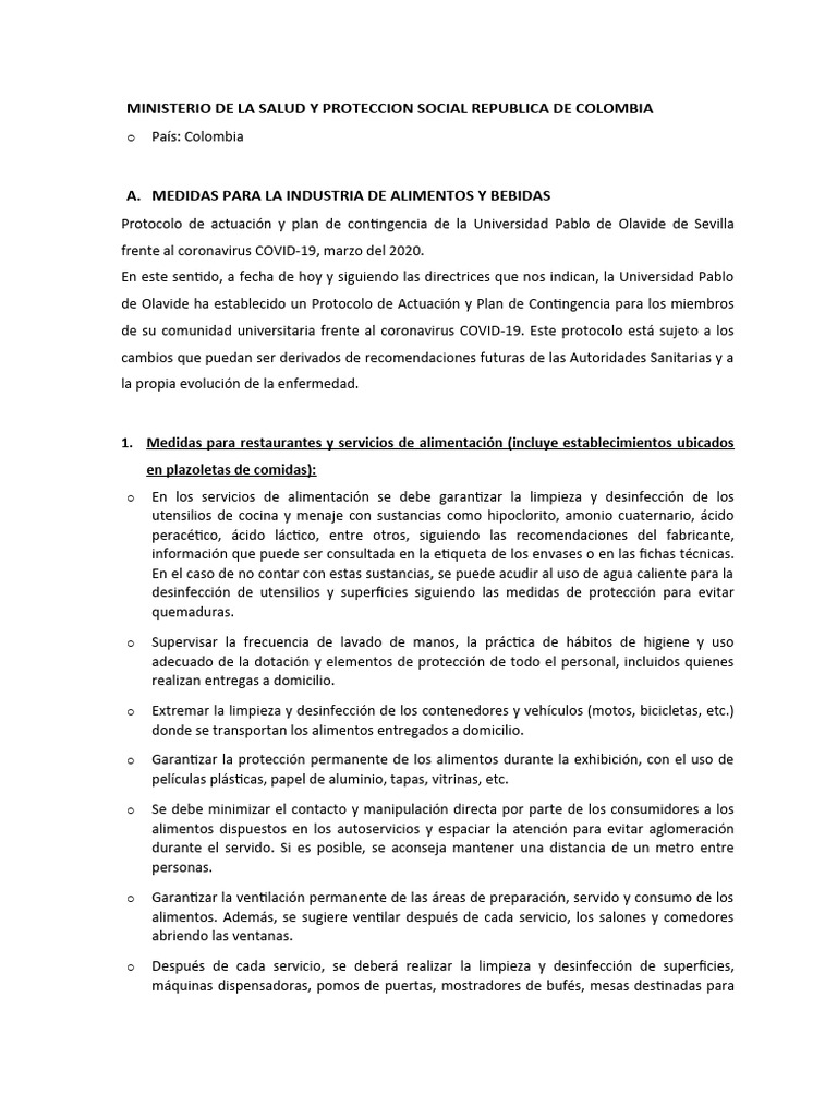 Protocolo de Bioseguridad Industria Alimentaria Latinoamerica | PDF ...