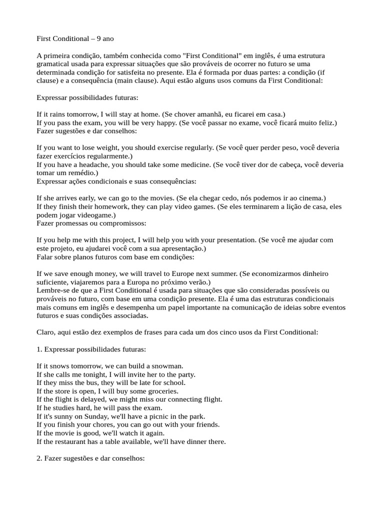 First Conditional 9 Ano | PDF | Morfologia | Conjugação gramática
