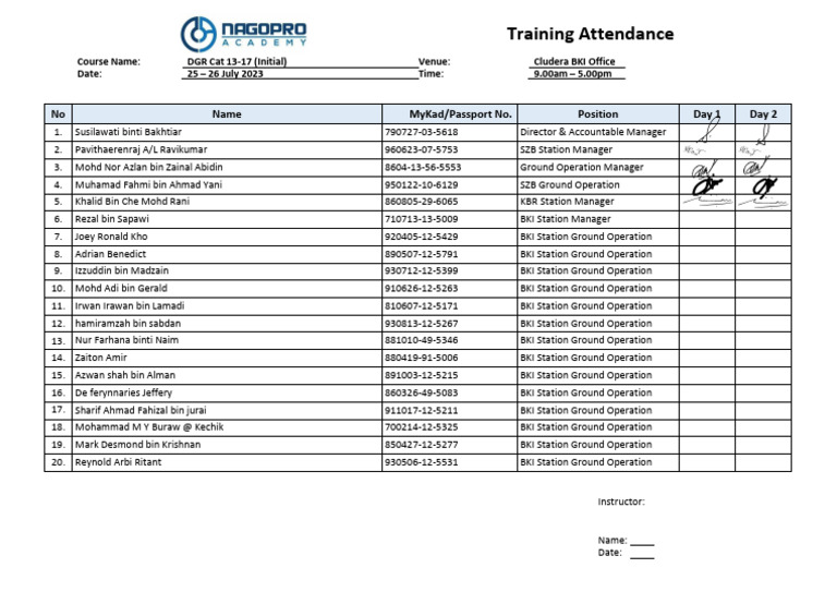 Training Attendance Form | PDF