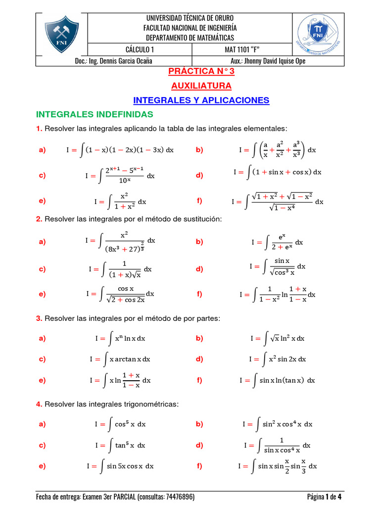 Practica 3 Mat 1101F Auxiliatura | PDF