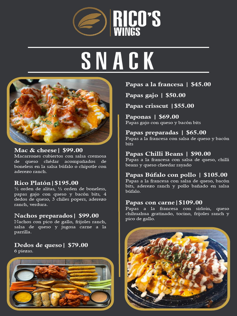 Menú Rico S Wings | PDF