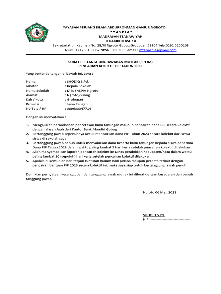 Surat Pertanggungjawaban Mutlak (SPJM) | PDF