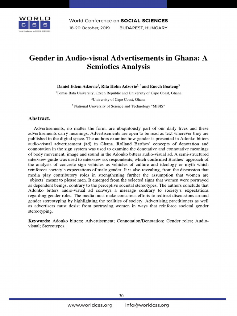 Gender In Audio Visual Advertisements In Download Free Pdf Gender