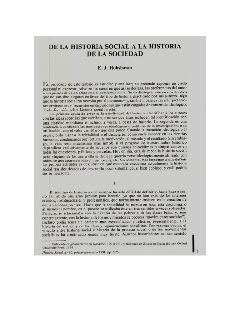 Hobsbawm de La Historia Social A La Historia de La Sociedad | PDF